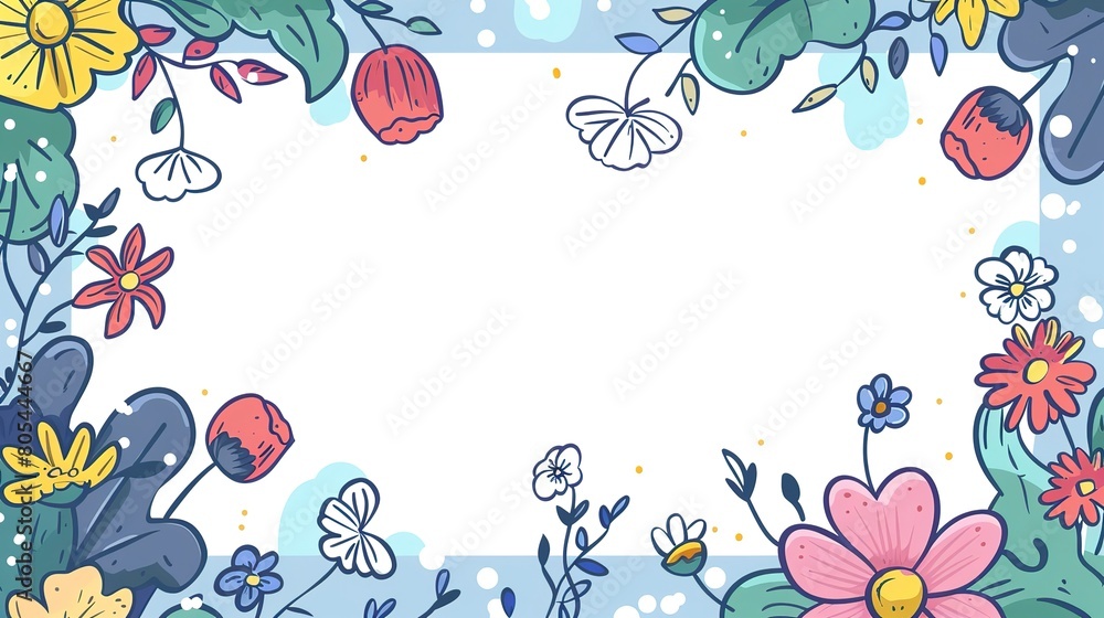 flower meadow field with copy space cute cartoonish page print border ...