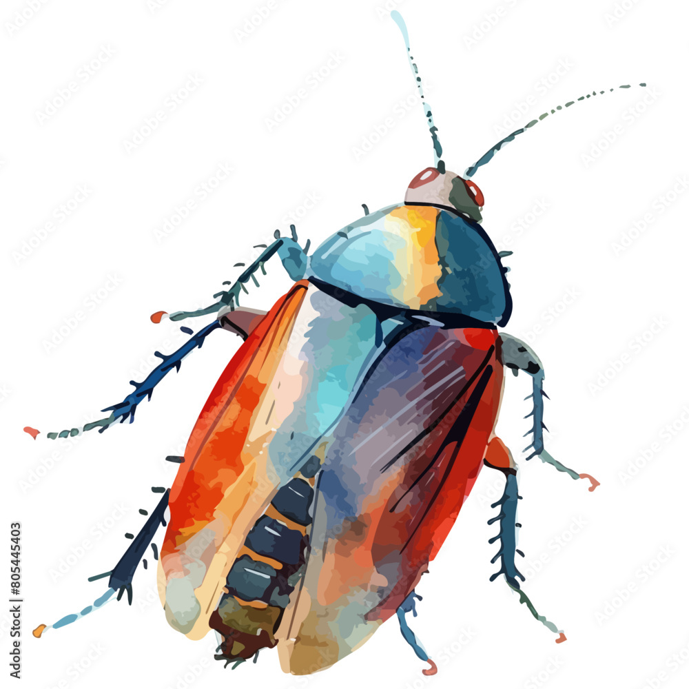 Watercolor vector of a cockroach Insect, isolated on a white background ...