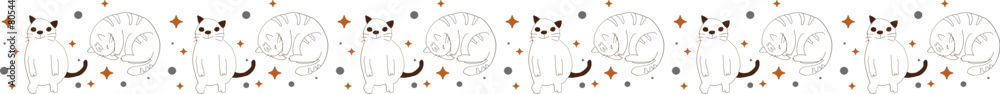 Cute cat line border on transparent background. Stock Vector | Adobe Stock
