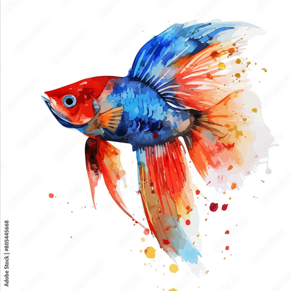 Watercolor Illustration of a colorful fish, isolated on a white ...