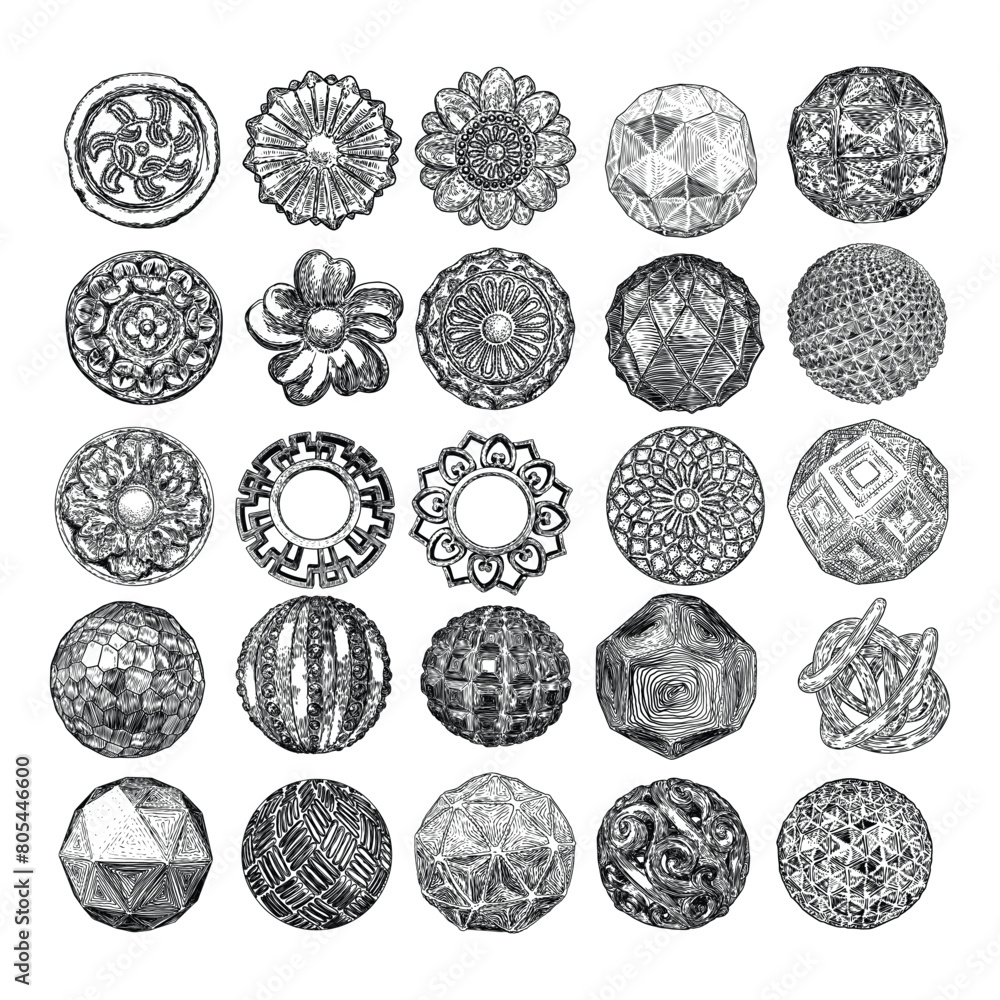 Set of vintage style floral circular cast stone design elements. Marble ...