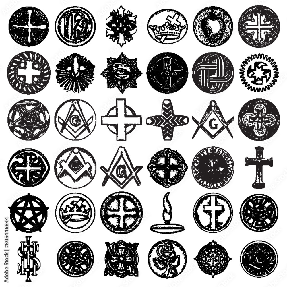 Large set of hand drawn religious symbols . Jesus Christ cross ...