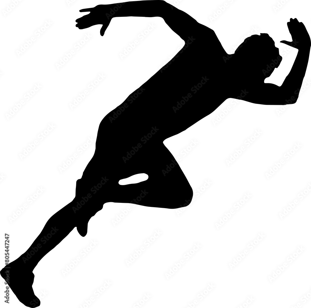 Sprinting man PNG vector silhouette. Sprint, fast run. Runner starts ...