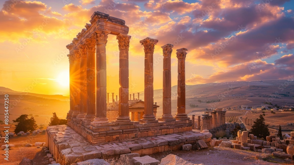 ancient columns of the ancient buildings of a Roman metropolis at ...