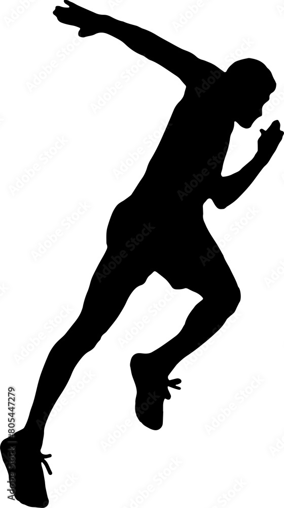 Sprinting man PNG vector silhouette. Sprint, fast run. Runner starts ...