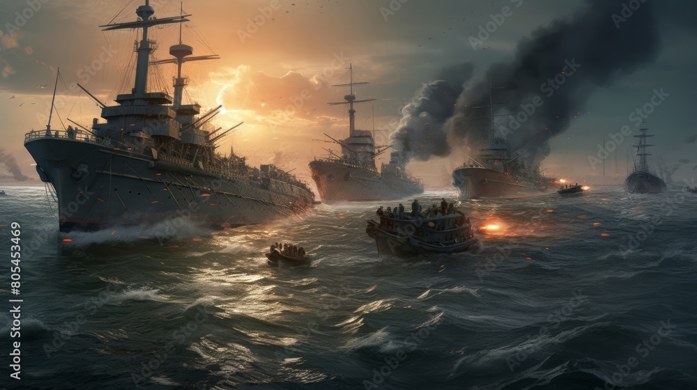 War expedition in the sea with missouri battleship warships , sharp ...