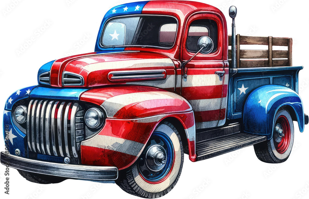 Watercolor Vintage Truck Clipart for July 4th and Memorial Day ...