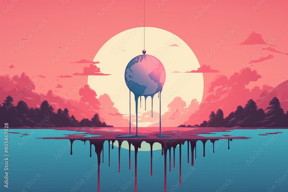 Simplified Earth illustration with pastel colors dripping down ...