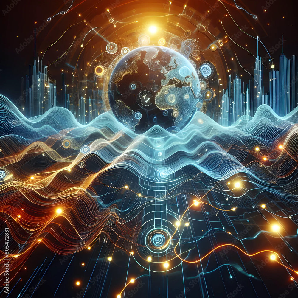 sound waves, and oceans of symbols, from science, Generative AI Stock ...