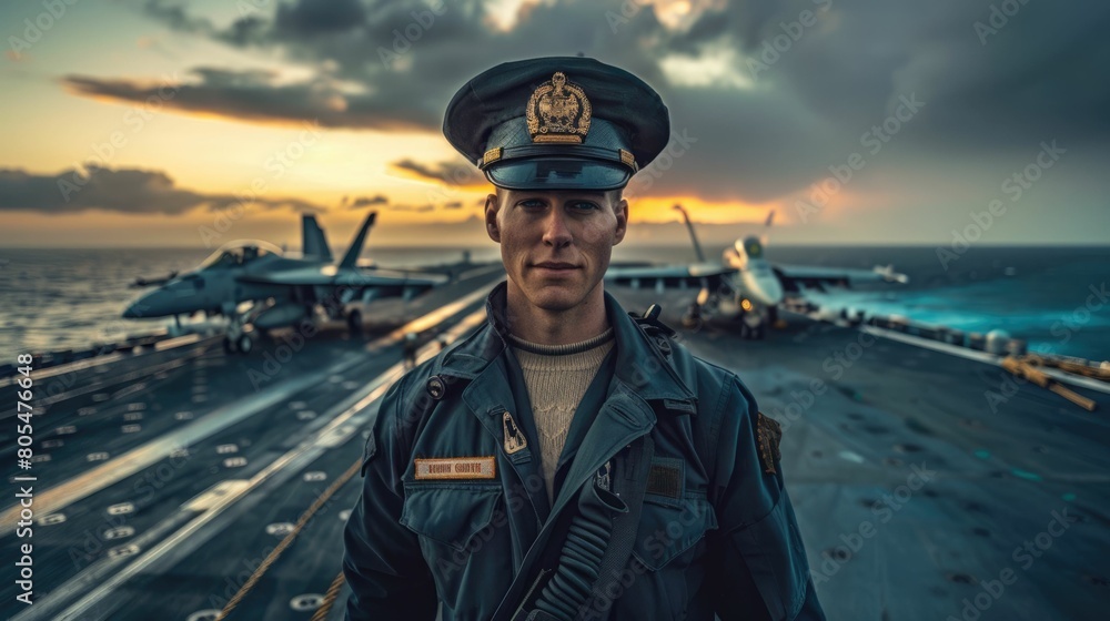 The picture of the naval officer working on the ship or the battleship ...