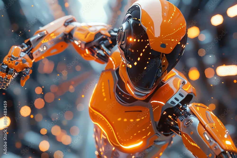 Capture the fusion of futuristic technologies facing the viewer head-on ...