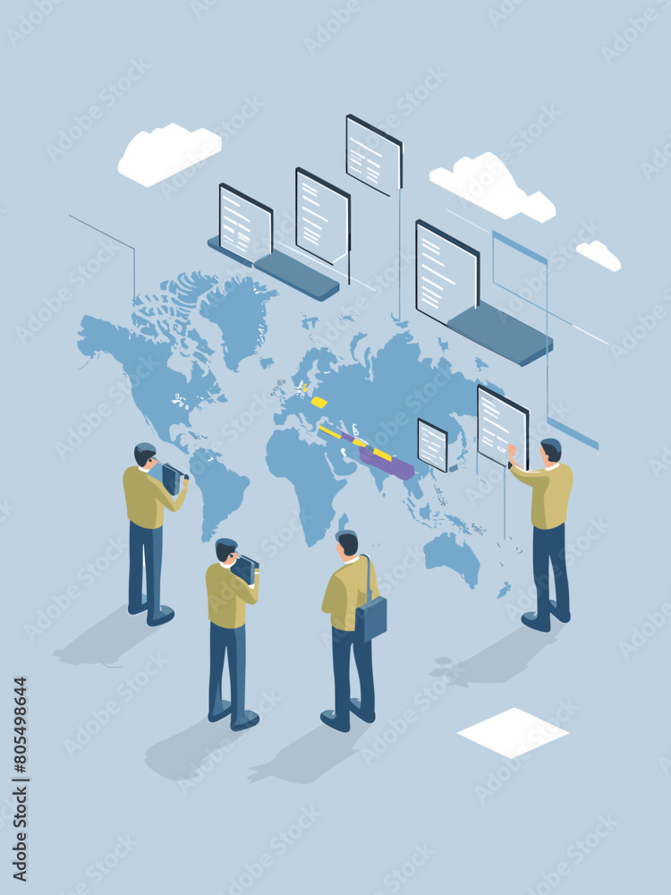 Team of Logistics Team Tracking Shipping and Deliveries on a Giant ...