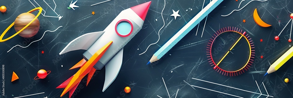 Geometric Rocket Launch A Stylized Back to School Composition Inspired ...
