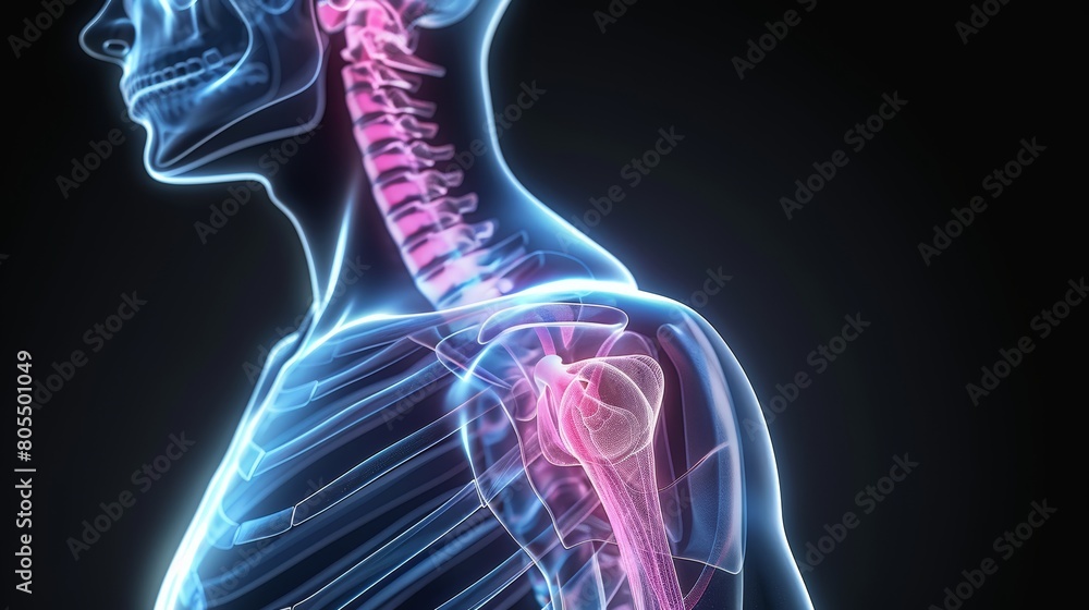 Animated style X-ray showing various stages of shoulder pain ...