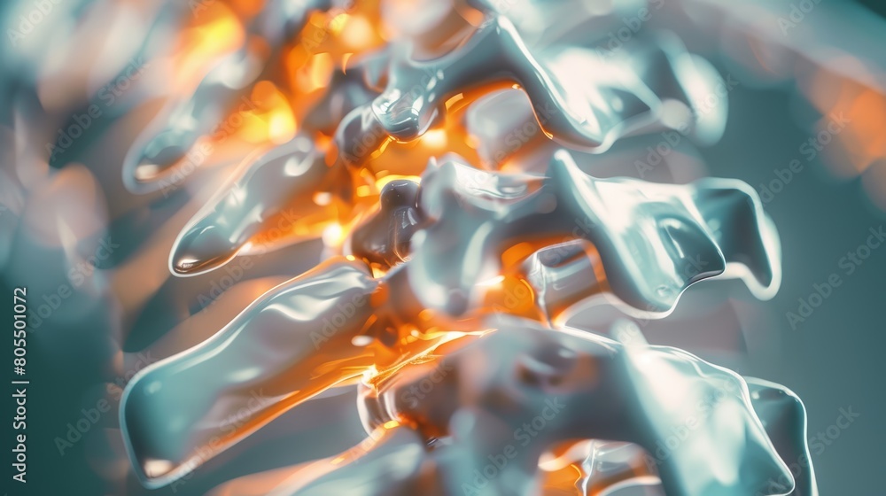 Artistic medical rendering of spinal anatomy with back pain focus ...