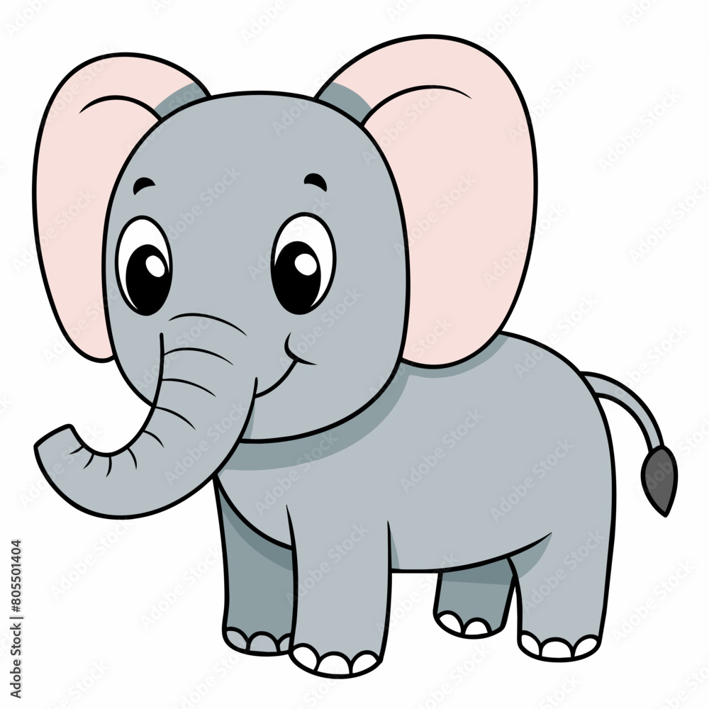 Cute Hand Drawn African Grey elephant Cartoon Vector Illustration Stock ...