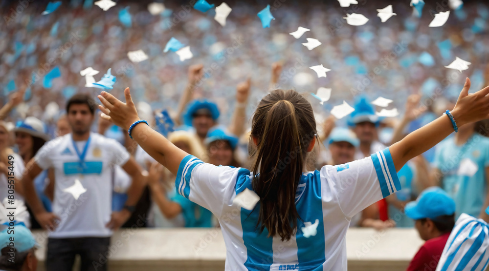 Woman fan supporting Argentina national team. Sports fan celebrating ...