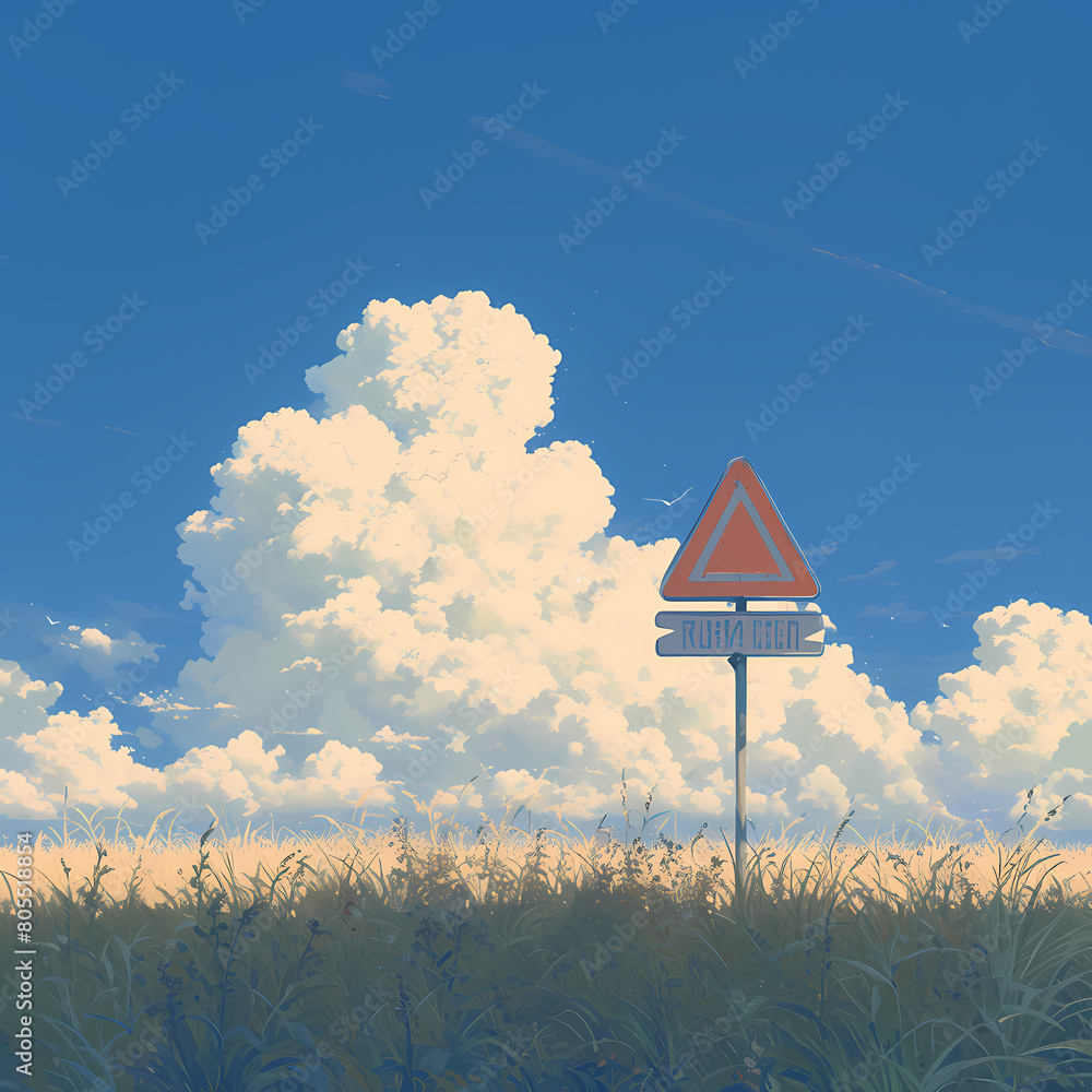 An iconic road sign stands alone against the backdrop of a dramatic sky ...