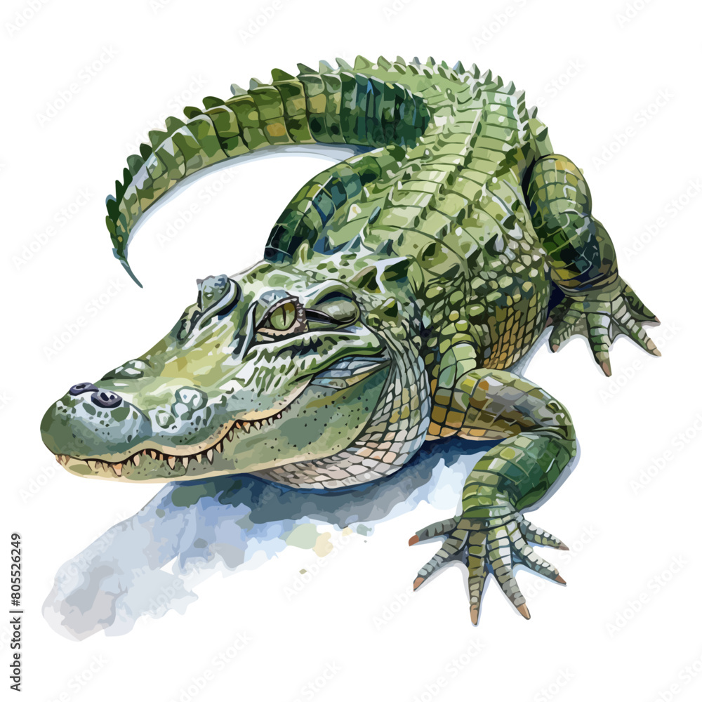 Watercolor drawing vector of a alligator, isolated on a white ...