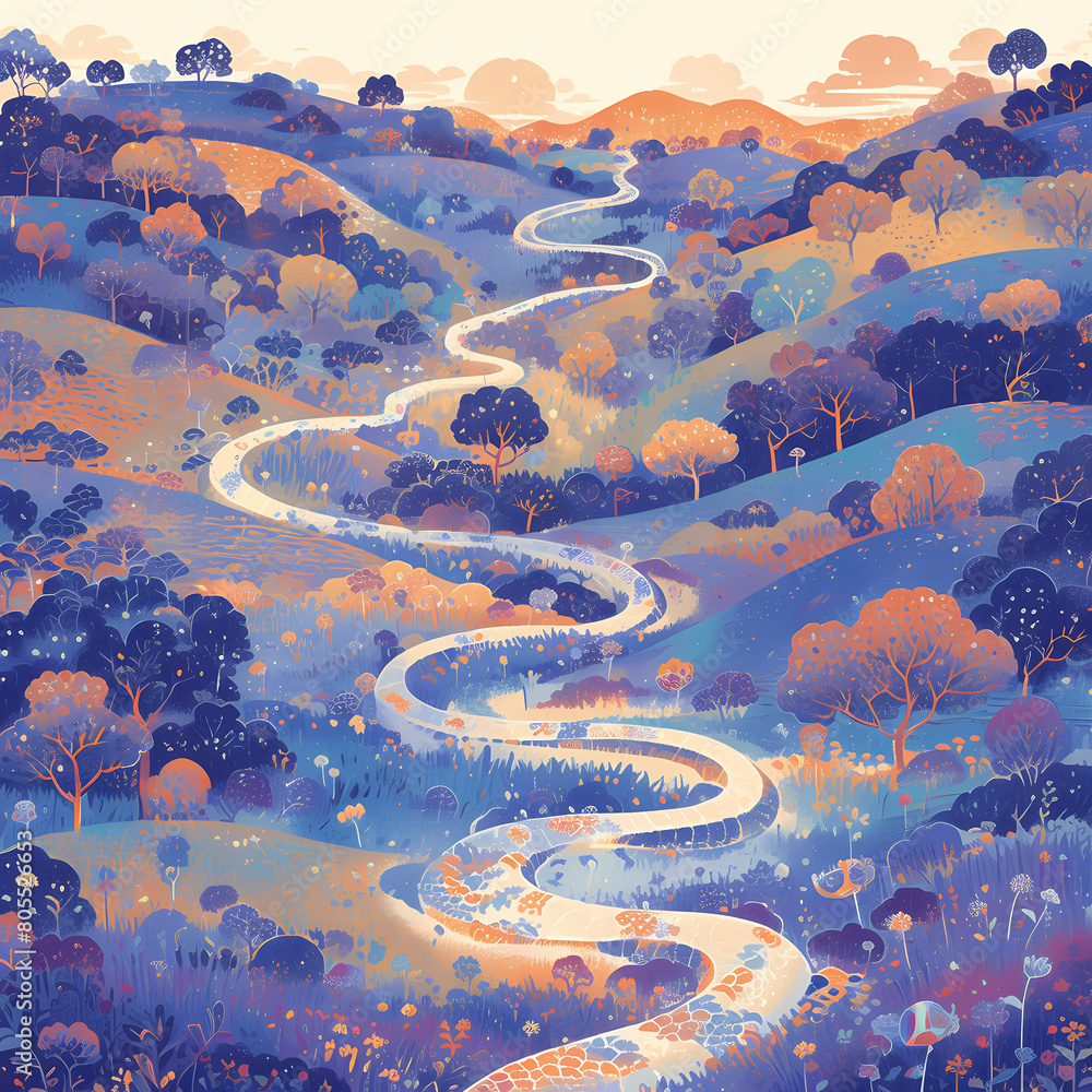 Aboriginal Dreamtime Pathway - Australian Native River Scene in Pastel ...