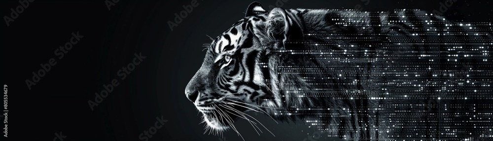 A silhouette of a tiger created using binary numbers from 1 to 100 ...