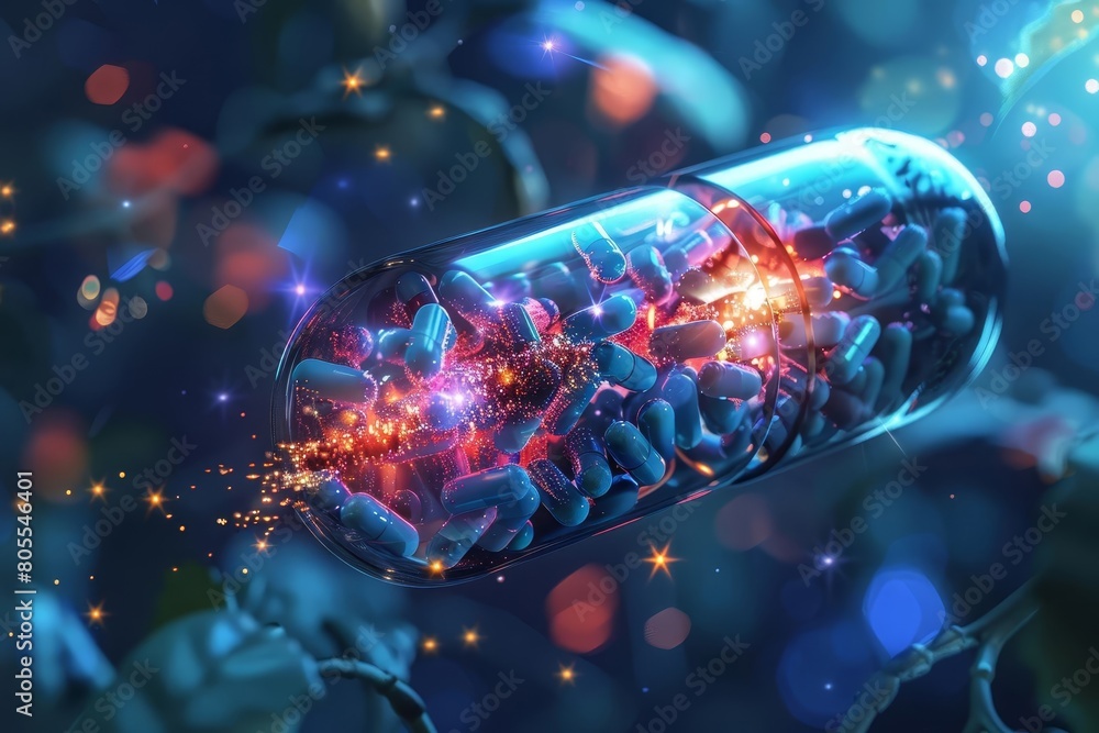 Illustrate a nanomedicine capsule releasing targeted drugs inside the ...