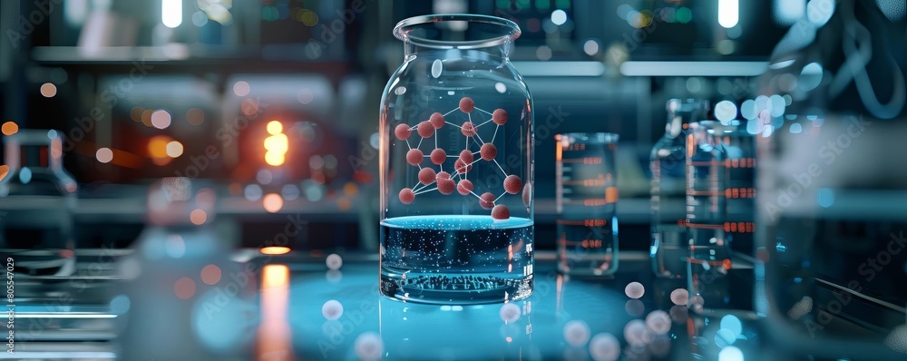 Show a nanosensor in a laboratory setting analyzing the chemical ...