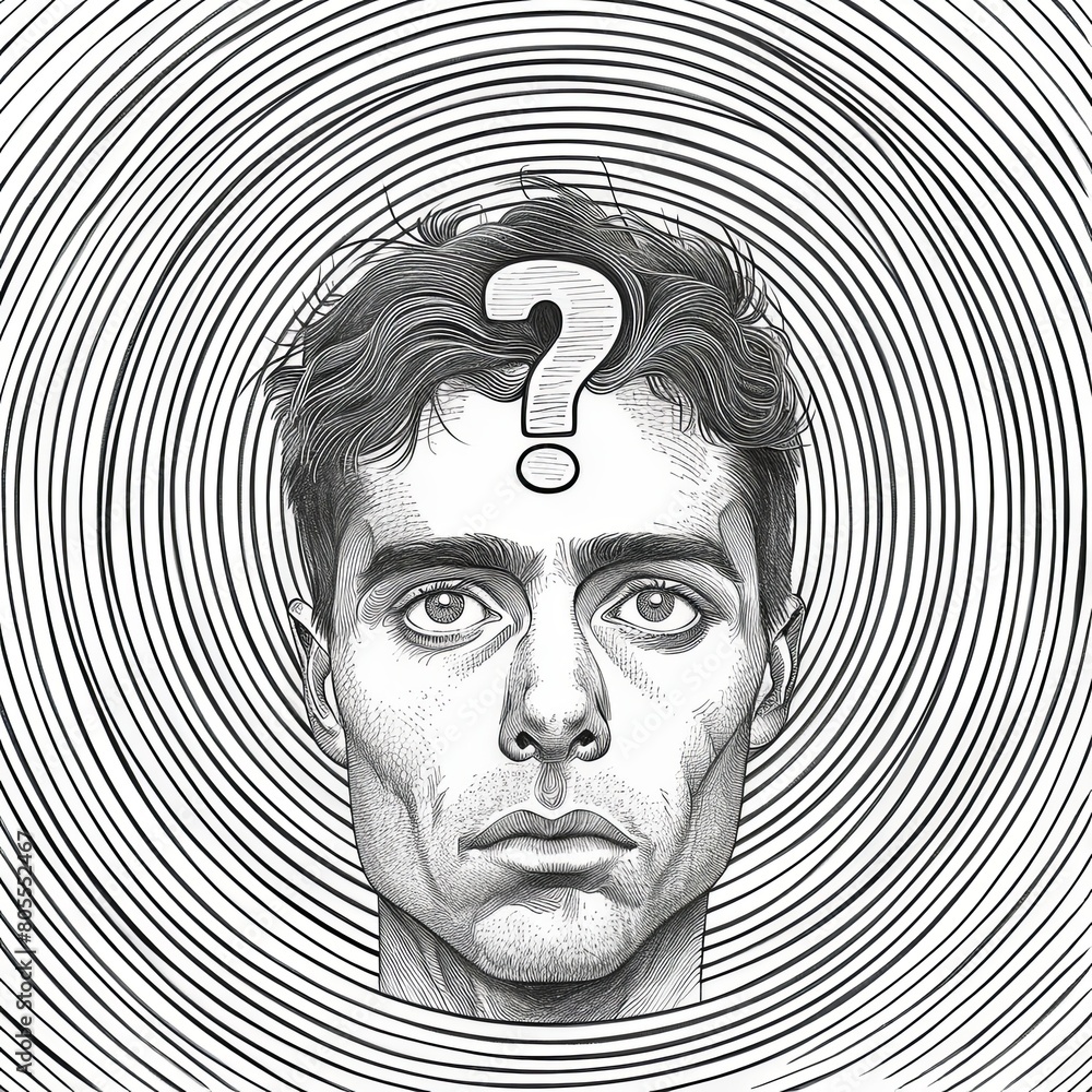 A man's face and a question mark on his background. A search for ...