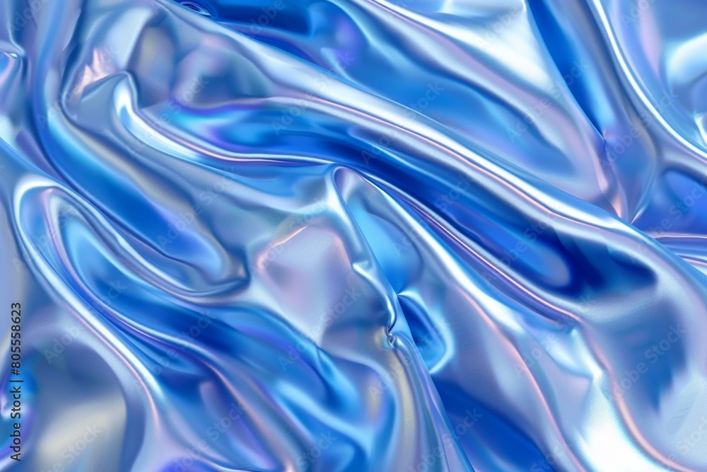 Abstract background with blue and silver gradient waves, fluid metal ...