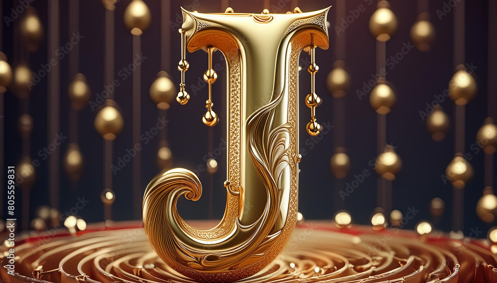 letter J in golden drip effect, shiny metallic, logo, hyper realistic ...