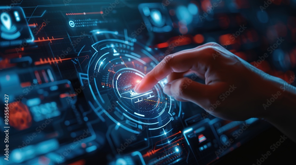 Cyber security and data protection on internet. Person touching virtual shield, secure access ...