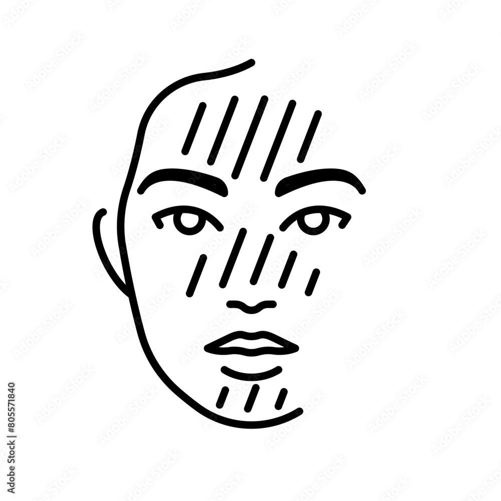 Oily skin, line icon. Skin type symbol. Female face, highlighted t-zone ...