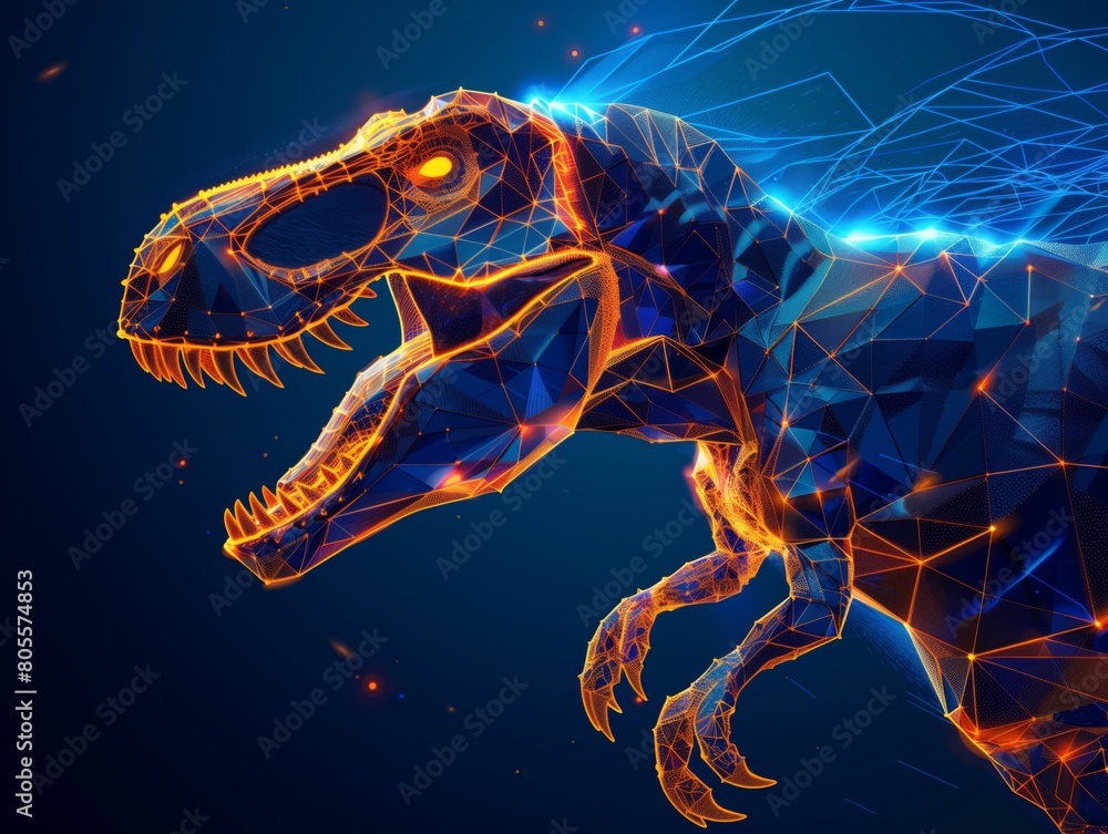 Neural lowpoly AI futuristic neon network of a T-rex Stock Photo ...