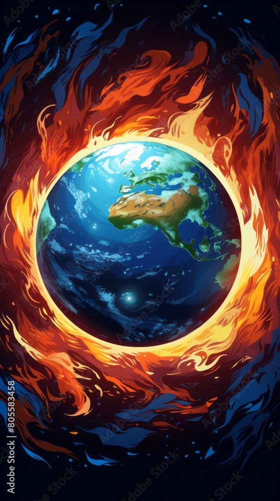 Planet Earth Boiling with Fever in the Heat of Space Stock Illustration ...