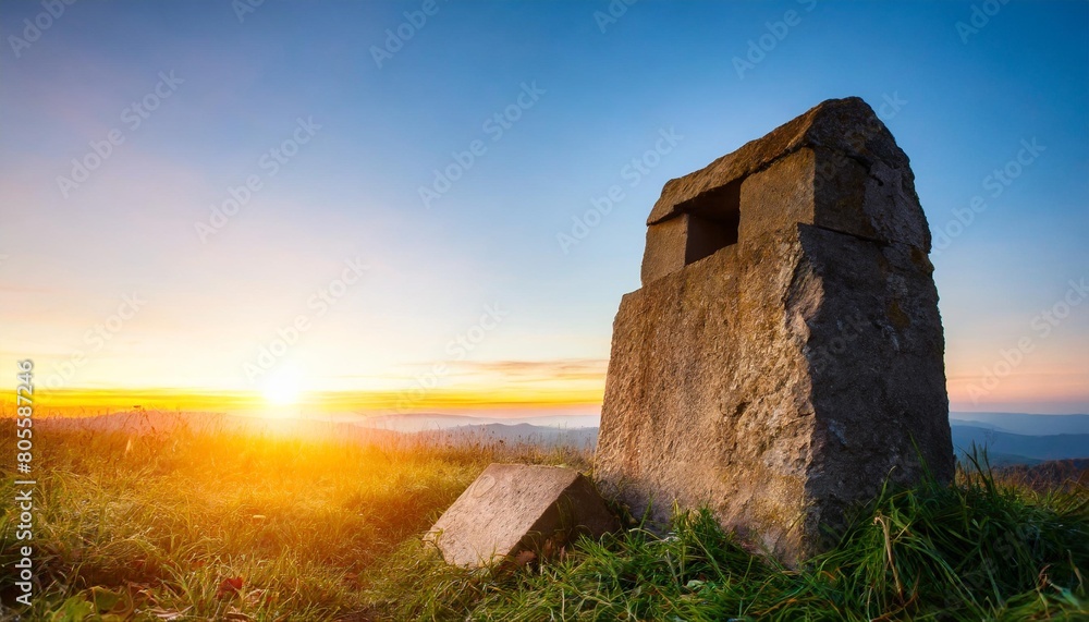 resurrection of jesus christ concept empty tomb stone and meadow autumn ...