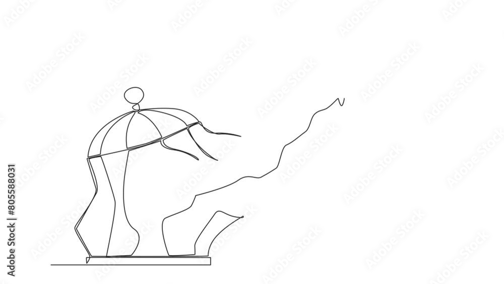 Animated self drawing of one line drawing Arabian businessman flying ...