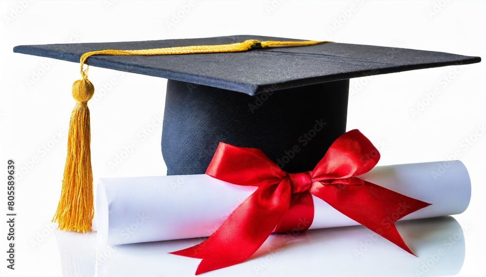graduation cap and diploma isolated on white background used for ...
