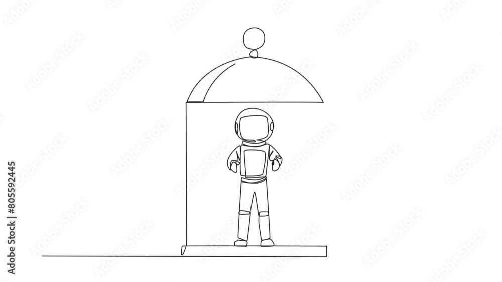 Animation of one line drawing unhappy astronaut trapped in a cage ...