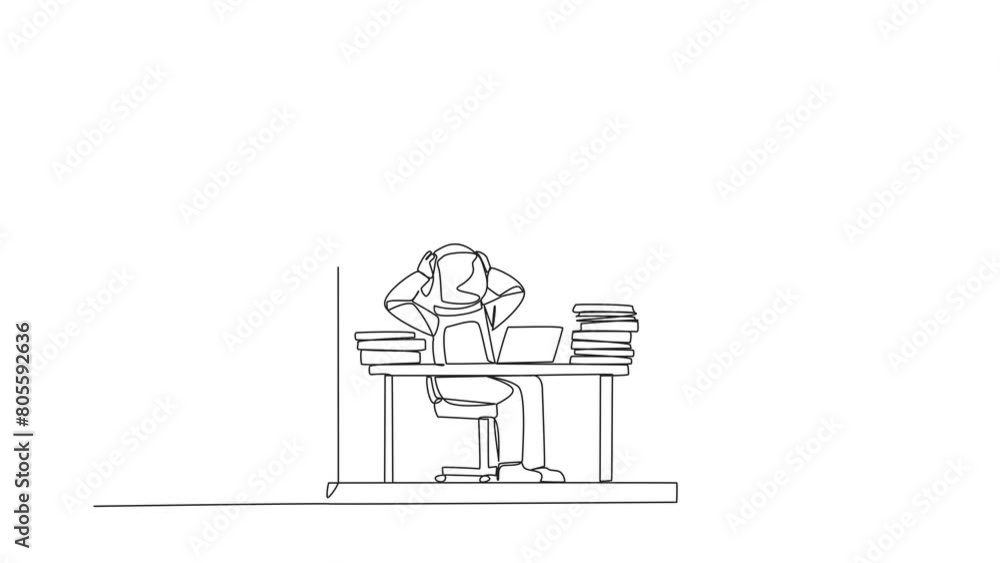 Animation of continuous line drawing astronaut trapped in cage sitting ...