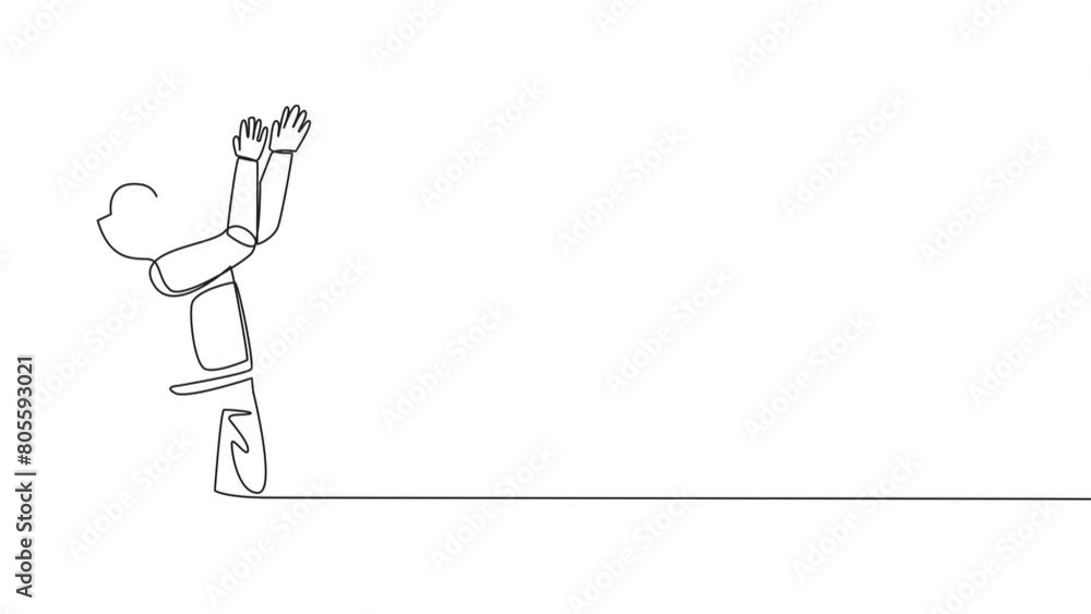 Self drawing animation of continuous line drawing astronaut kneeling ...