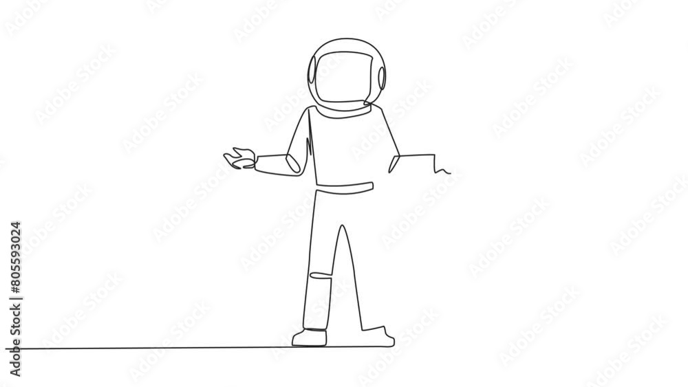 Animated self drawing of continuous line drawing young astronaut ...