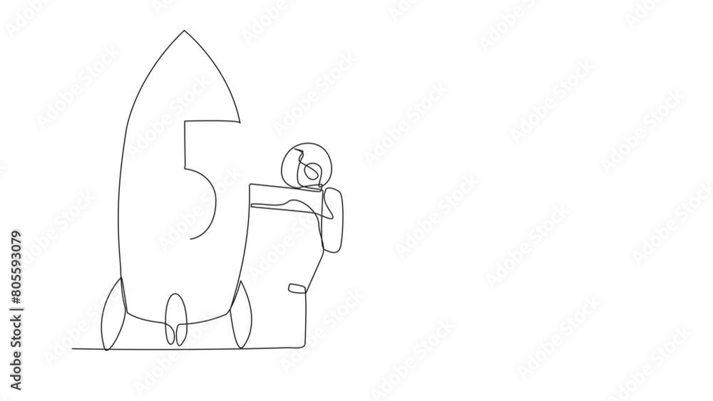 Animated self drawing of single line drawing astronaut and rocket. Get ...