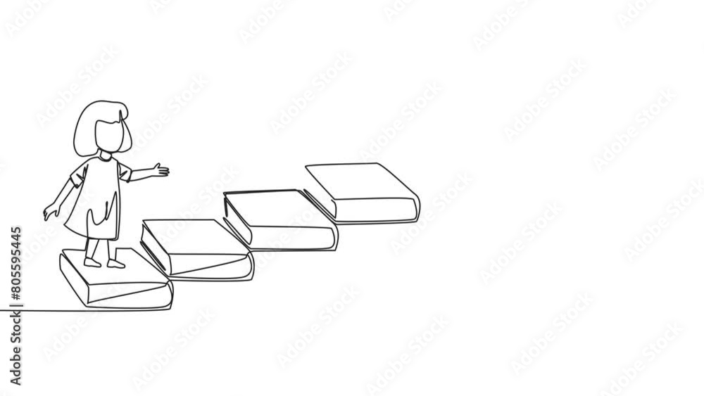 Self drawing animation of continuous one line drawing girls climbs ...