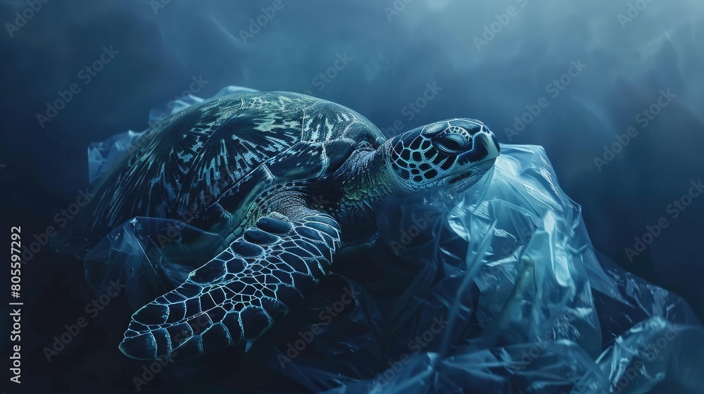 A heartbreaking image of a sea turtle entangled in a plastic bag ...