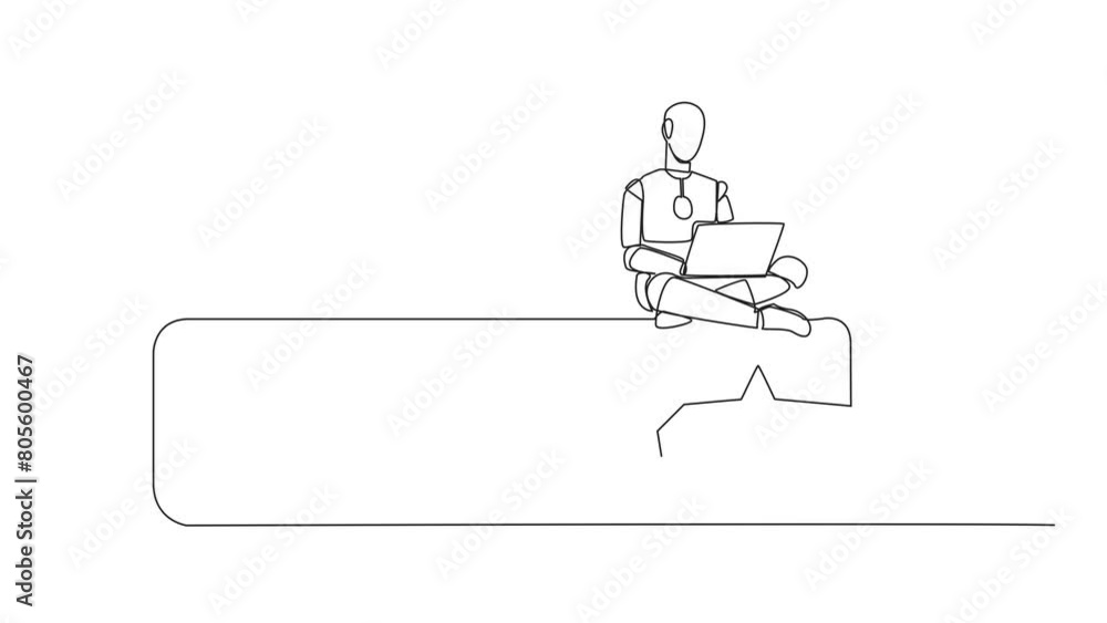 Animation of one line drawing of single one line drawing robot sitting ...