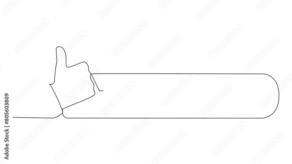 Animated self drawing of single one line drawing thumbs up next to 3 ...