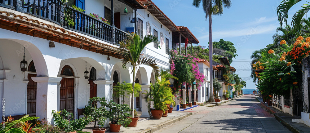 Ornate Spanish colonial buildings with colorful facades in the ...