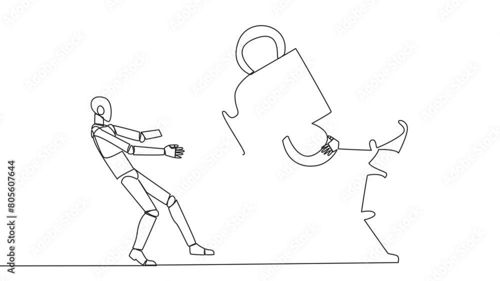 Self drawing animation of one line drawing two angry robot fighting ...