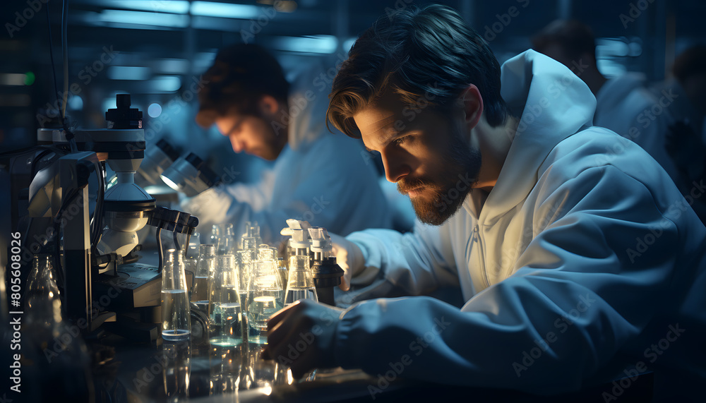 Health care researchers working in life science laboratory. Young ...