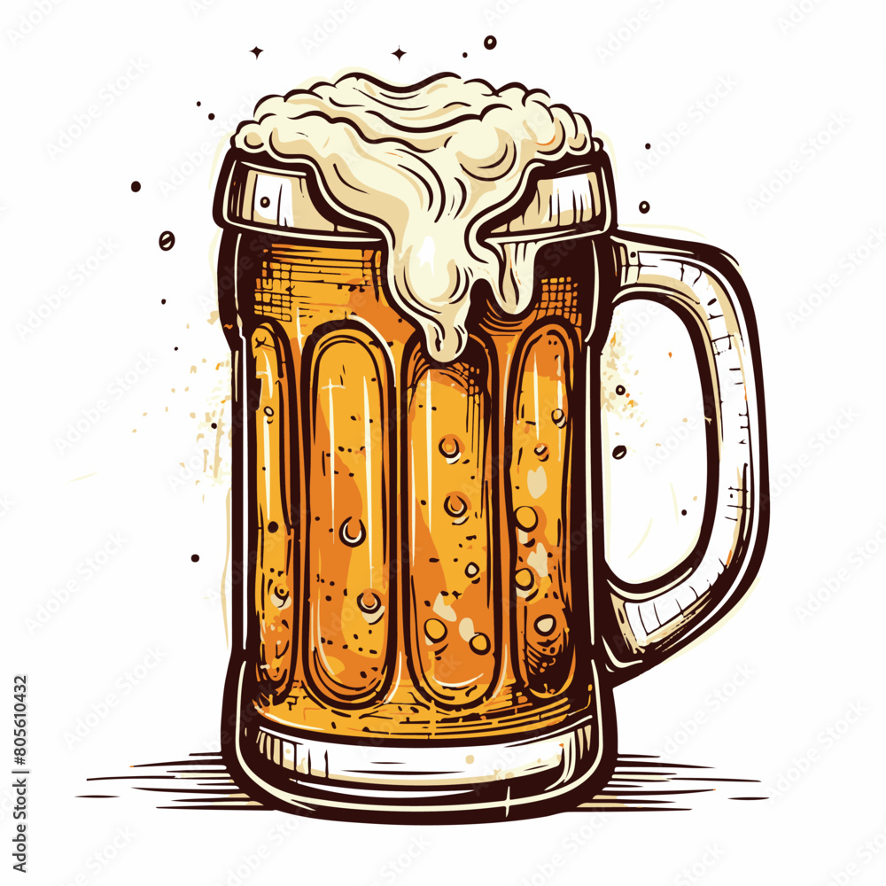 Beer mug with foam in cartoon, doodle style. Image for t-shirt, web ...